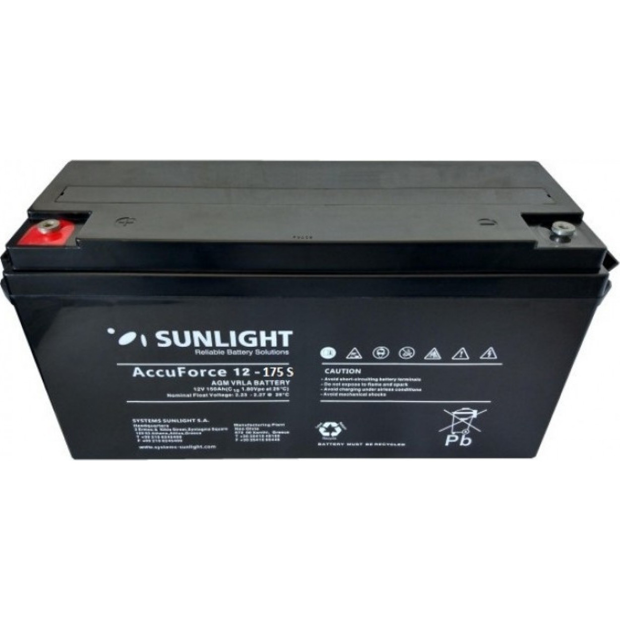 SunLight AccuForce 12 - 175 S Μπαταρία Φωτοβολταϊκών AGM Κλειστού Τύπου Βαθειάς Εκφόρτισης 12V ...