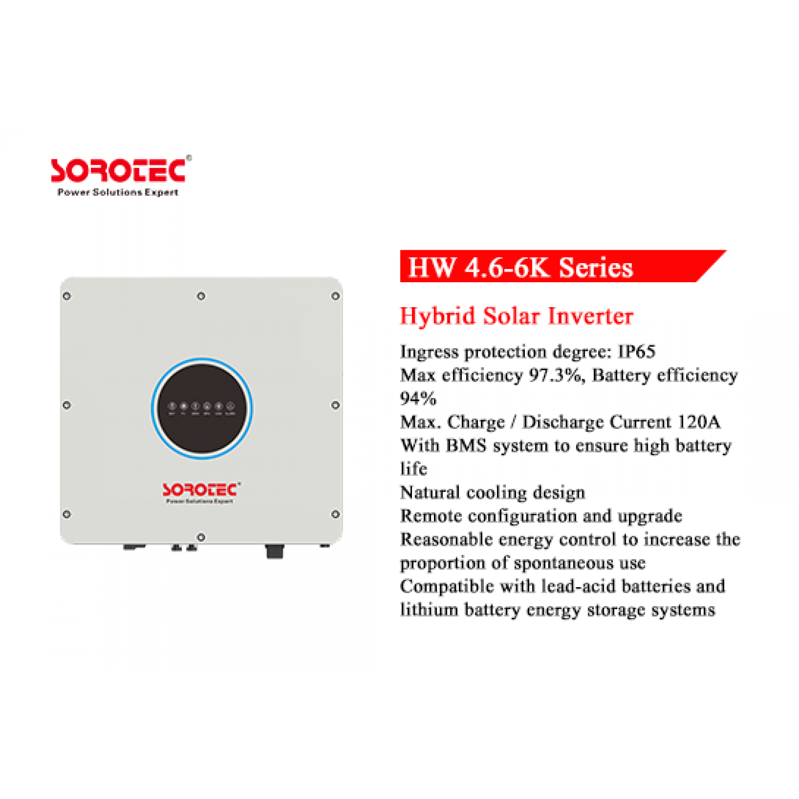 Sorotec HW 5kw IP65 Single Phase Hybrid Solar Inverter MPPT Range 200-480VDC - PriveHair