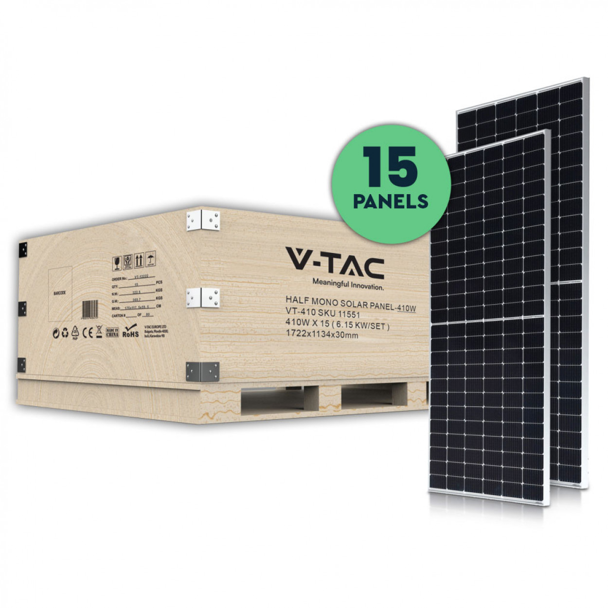 SET Solar Panel Slim Mono 410W 15 τεμαχίων 6.15kW V-TAC - PriveHair